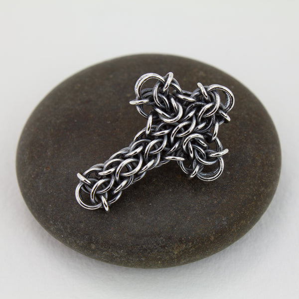 Fused Chainmaille Small Cross Pendant Necklace | Handmade in the USA ...